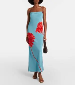 SIR. Amelie Floral Silk Crêpe Maxi Dress - Blue