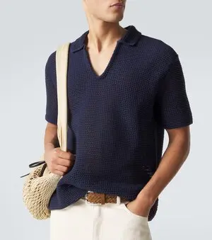 Orlebar Brown Batten Crochet Cotton Polo Shirt - Blue