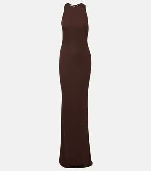 DE LA VALI Maha Beaded Open-back Jersey Gown - Brown