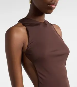DE LA VALI Maha Beaded Open-back Jersey Gown - Brown