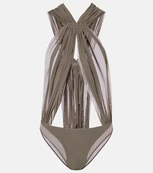 Rick Owens Miami Cutout Sheer Tulle Bodysuit Grey