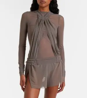Rick Owens Miami Cutout Sheer Tulle Bodysuit - Grey