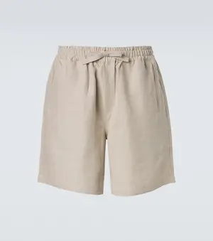 SAMAN AMEL Navy Linen Shorts - Beige