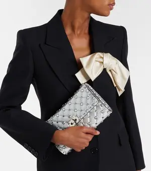 Valentino Garavani Rockstud Spike Metallic Leather Shoulder Bag - Silver