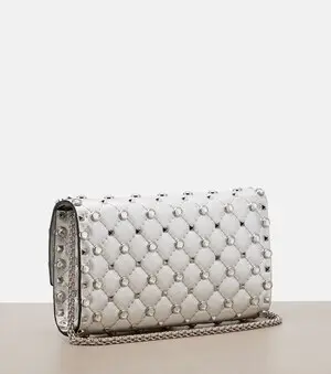 Valentino Garavani Rockstud Spike Metallic Leather Shoulder Bag - Silver