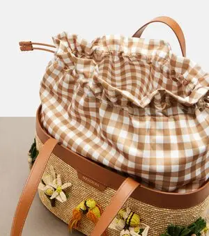 AQUAZZURA Birdsong Appliqué Raffia Tote Bag