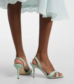 Manolo Blahnik Callasli Leather Slingback Sandals - Green