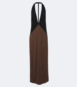 ADRIANA DEGREAS Halterneck Jersey Maxi Dress - Brown