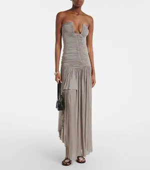 Christopher Esber Ruched Asymmetric Maxi Dress In Slate - Grey