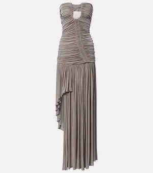 Christopher Esber Ruched Asymmetric Maxi Dress In Slate - Grey