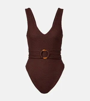 MONTCE Kim Belted Crochet Swimsuit Brown