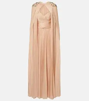 Costarellos Sireen Caped Embellished Gown