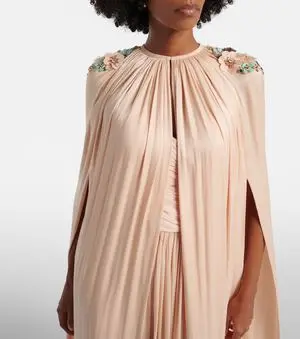 Costarellos Sireen Caped Embellished Gown