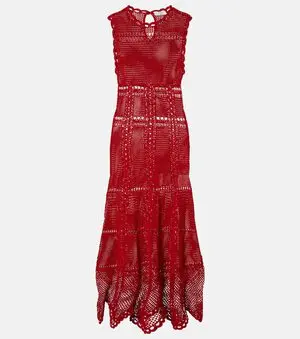 Erdem Cotton Crochet Midi Dress - Red