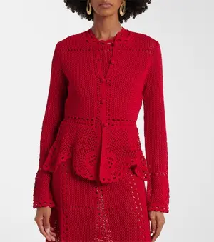 Erdem Crochet Cotton Cardigan - Red