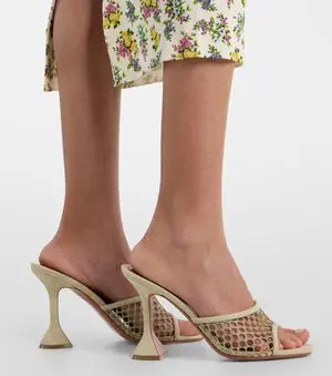 Amina Muaddi Lupita Leather-trimmed Sandals - Beige