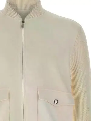 Eleventy Knitted-sleeve Zip-up Jacket - Neutrals