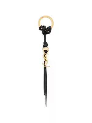 Saint Laurent Cassandre Knotted Leather Keyring - Black