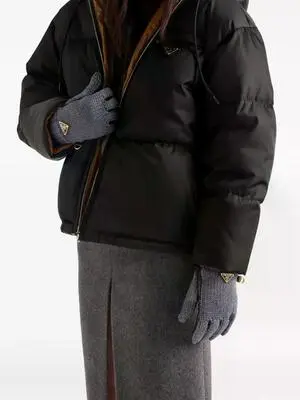 Prada Wool And Nappa Leather Gloves - Grey