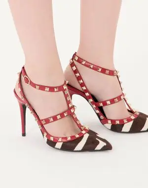 Valentino Garavani Rockstud Pony-effect Calfskin Pumps - White/brown/red
