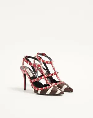 Valentino Garavani Rockstud Pony-effect Calfskin Pumps - White/brown/red