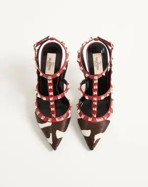 Valentino Garavani Rockstud Pony-effect Calfskin Pumps - White/brown/red