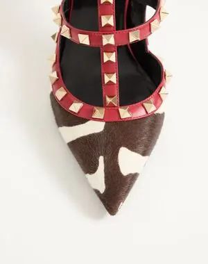 Valentino Garavani Rockstud Pony-effect Calfskin Pumps - White/brown/red