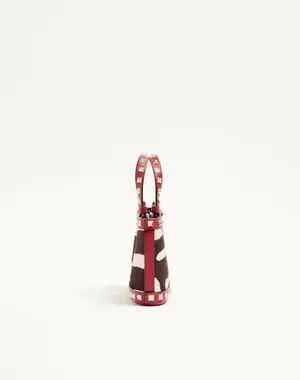 Valentino Garavani Rockstud Mini Shopping Bag In Pony-effect Calfskin - White/brown/red