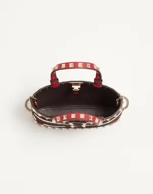 Valentino Garavani Rockstud Mini Shopping Bag In Pony-effect Calfskin - White/brown/red