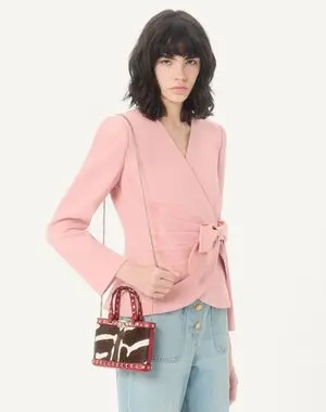 Valentino Garavani Rockstud Mini Shopping Bag In Pony-effect Calfskin - White/brown/red