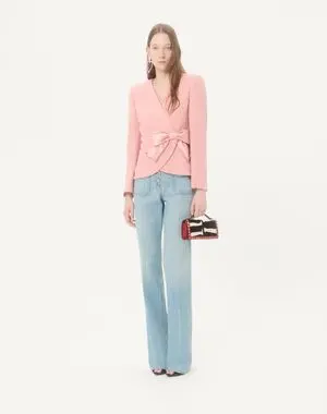 Valentino Garavani Rockstud Wallet With Chain In Pony-effect Calfskin - White/brown/red