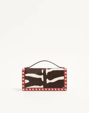 Valentino Garavani Rockstud Wallet With Chain In Pony-effect Calfskin - White/brown/red