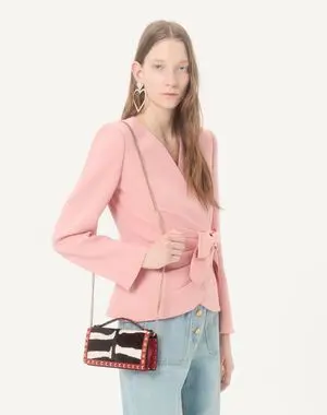Valentino Garavani Rockstud Wallet With Chain In Pony-effect Calfskin - White/brown/red