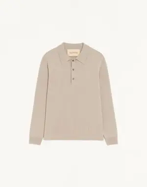 Valentino Garavani Wool Polo Shirt With Vlogo - Light Grey