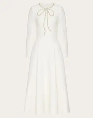 Valentino Garavani Valentino Crepe Couture Embroidered Midi Dress Ivory/silver