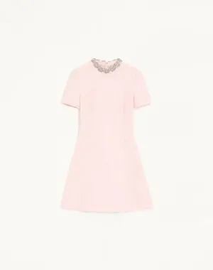 Valentino Garavani Embroidered Crinkle Cotton Tweed Short Dress - Pink/silver