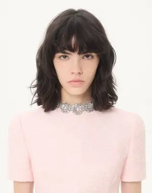 Valentino Garavani Embroidered Crinkle Cotton Tweed Short Dress - Pink/silver