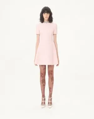 Valentino Garavani Embroidered Crinkle Cotton Tweed Short Dress - Pink/silver
