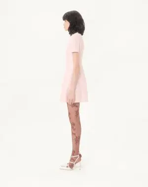 Valentino Garavani Embroidered Crinkle Cotton Tweed Short Dress - Pink/silver