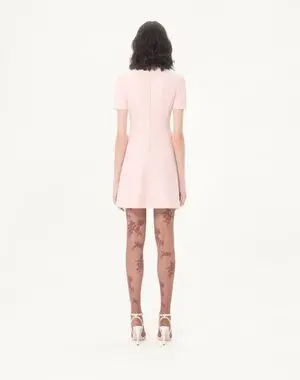 Valentino Garavani Embroidered Crinkle Cotton Tweed Short Dress - Pink/silver