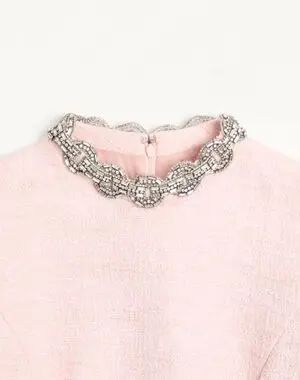 Valentino Garavani Embroidered Crinkle Cotton Tweed Short Dress - Pink/silver