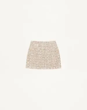 Valentino Garavani Mini Skirt In Embroidered Organza - Silver