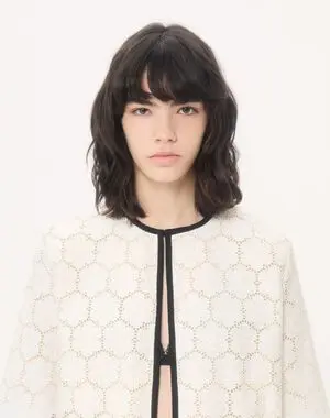 Valentino Garavani Fleurs A Jour Cotton Jacket - Latte/black