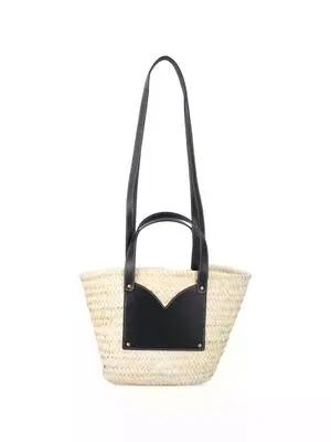 SESSUN Leather-trim Woven Raffia Tote Bag