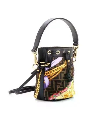 Fendi X Versace Fendace Mon Tresor Quilted Printed Zucca Silk Mini Bucket Bag - Multicolour