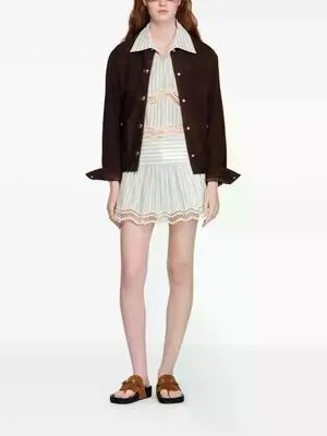 Sandro Striped Cotton Skort With Lace Trim - Neutrals