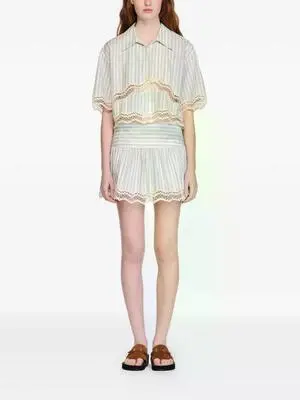 Sandro Striped Cotton Skort With Lace Trim - Neutrals