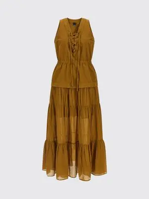 Pinko Cotton V-neck Maxi Dress With Drawstring Waist - Silver