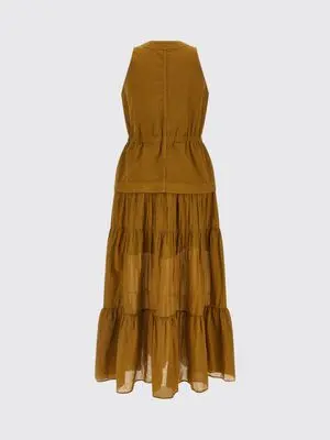 Pinko Cotton V-neck Maxi Dress With Drawstring Waist - Silver