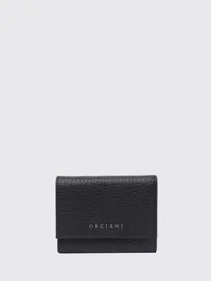 Orciani Hammered Calfskin Leather Bifold Wallet With Flap - Black